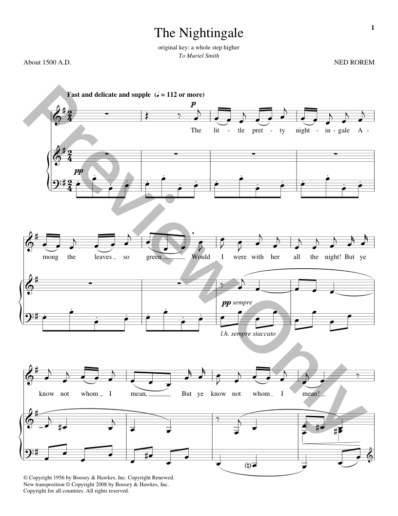 The Nightingale P/V/G Sheet Music | J.W. Pepper