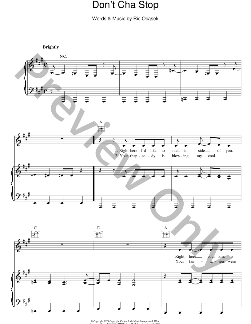 Don't Cha Stop P/V/G Sheet Music | J.W. Pepper