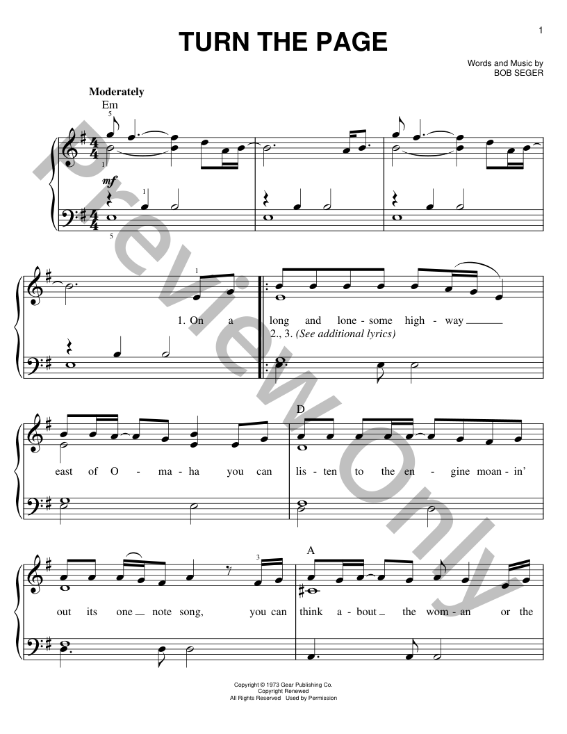 Turn The Page Easy Piano Sheet Music | J.W. Pepper