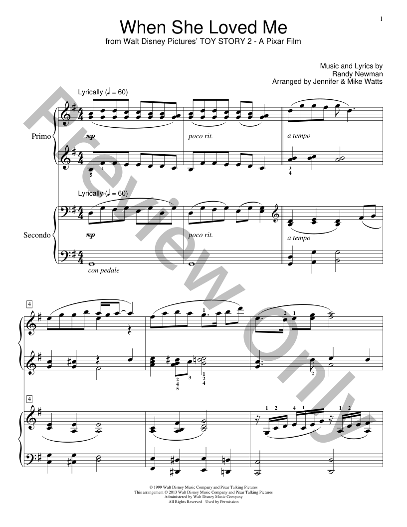 When She Loved Me Piano Sheet Music | J.W. Pepper