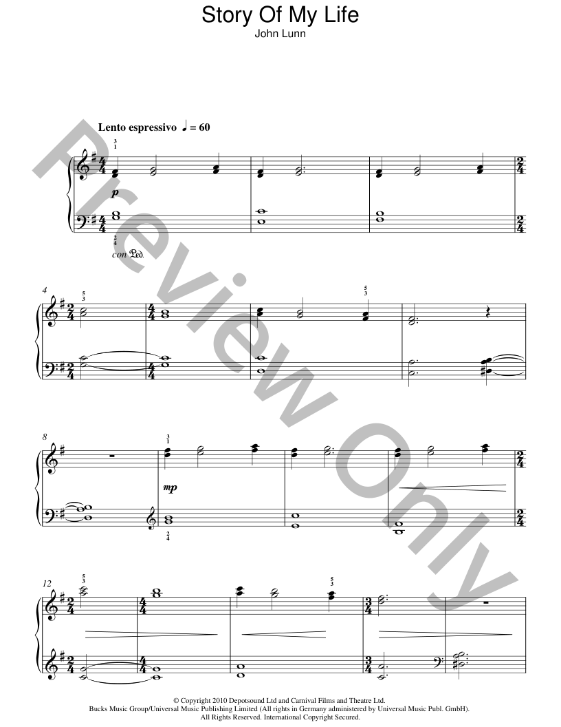 Story Of My Life Easy Piano Sheet Music | J.W. Pepper