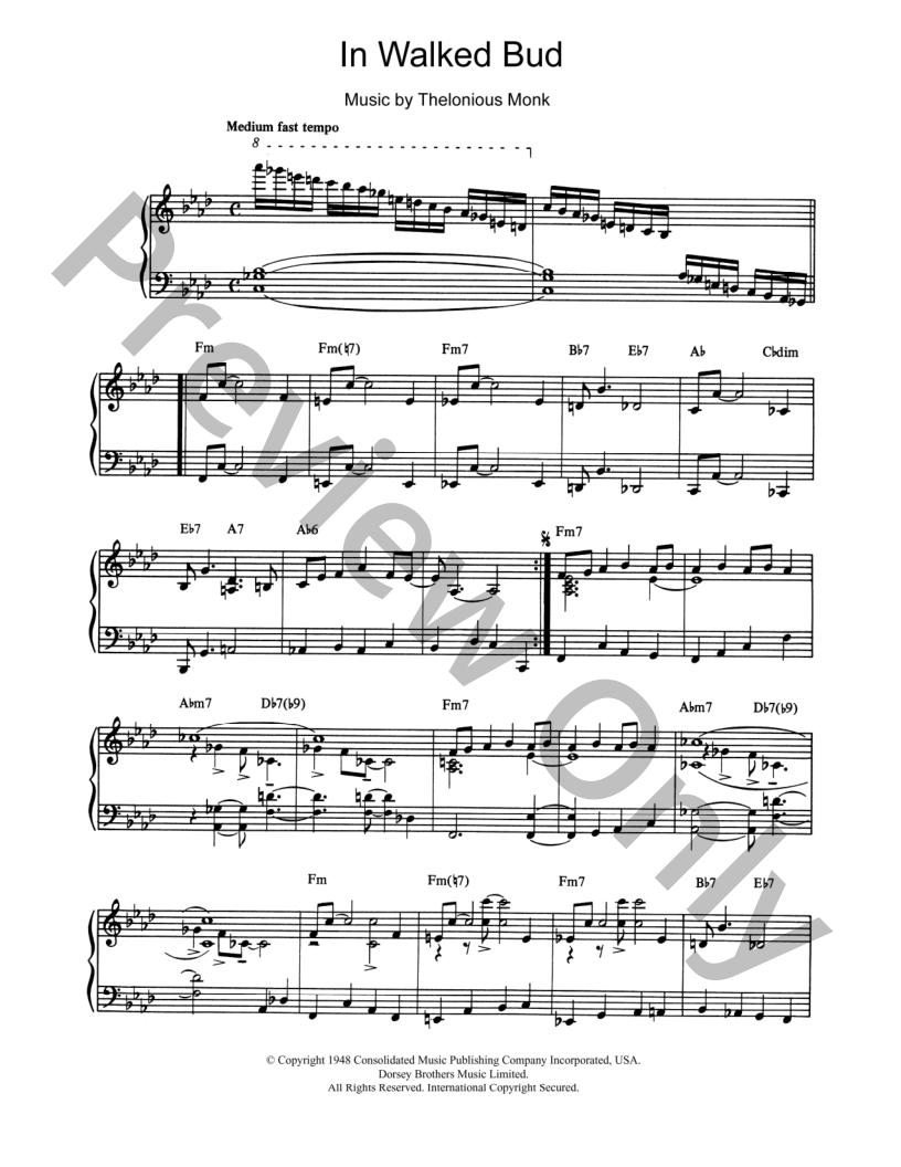 In Walked Bud Piano Sheet Music | J.W. Pepper