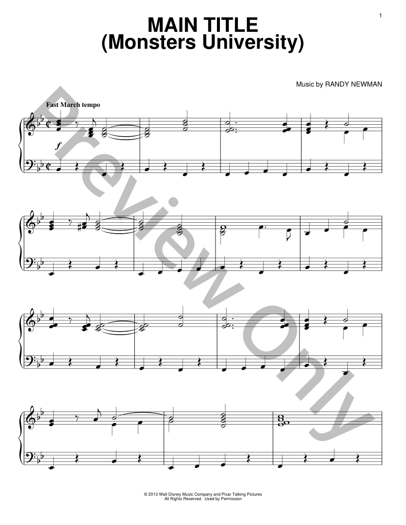 Monsters University Main Title Piano Sheet Music | J.W. Pepper