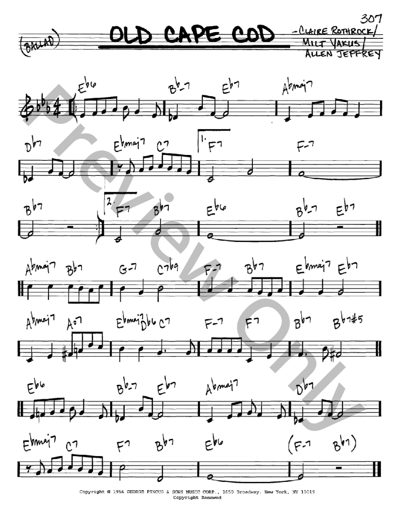 Old Cape Cod P/V/G Sheet Music | J.W. Pepper