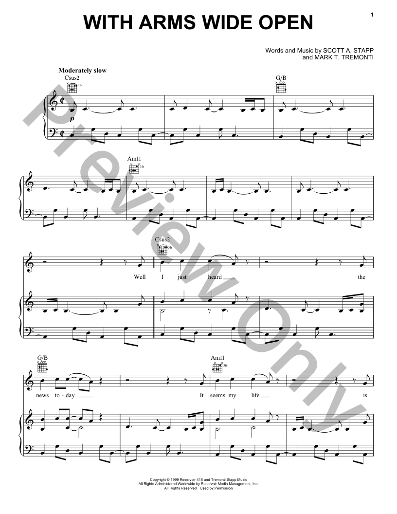 With Arms Wide Open P/V/G Sheet Music | J.W. Pepper