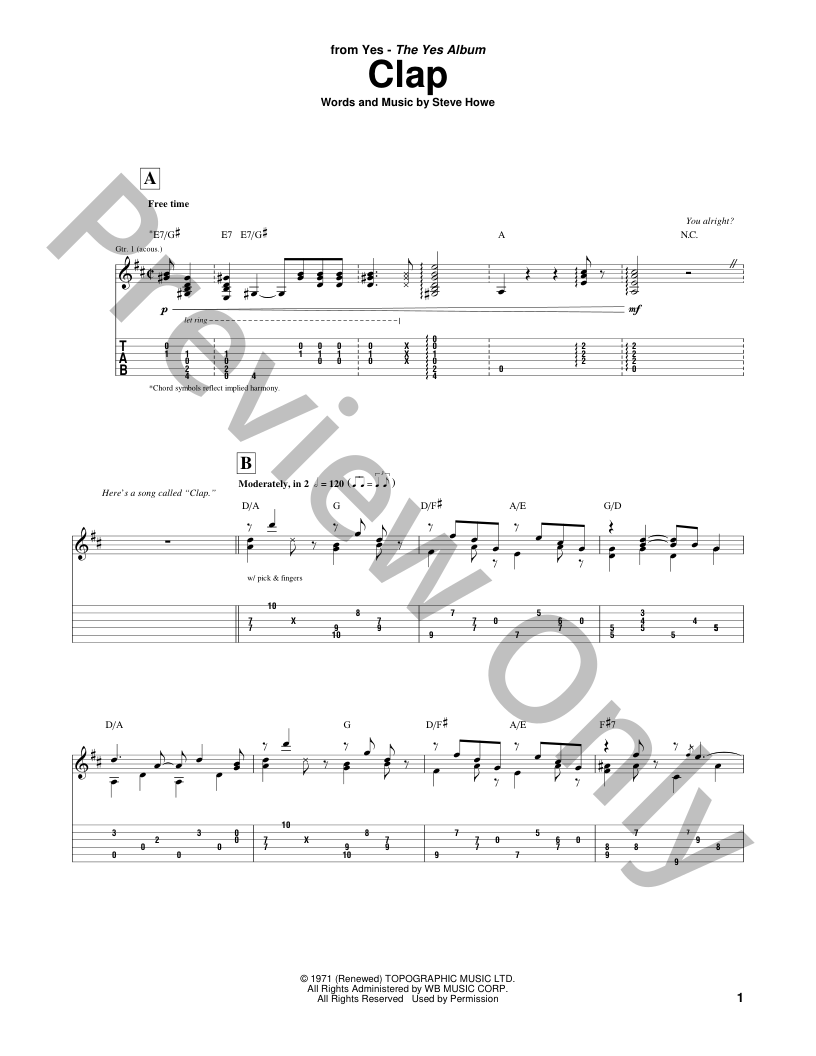 The Clap Guitar/Fretted Sheet Music | J.W. Pepper
