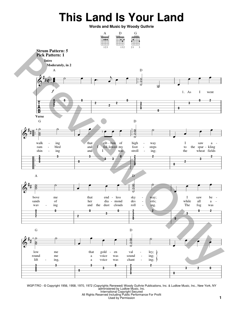 This Land Is Your Land Guitar/Fretted Sheet Music | J.W. Pepper