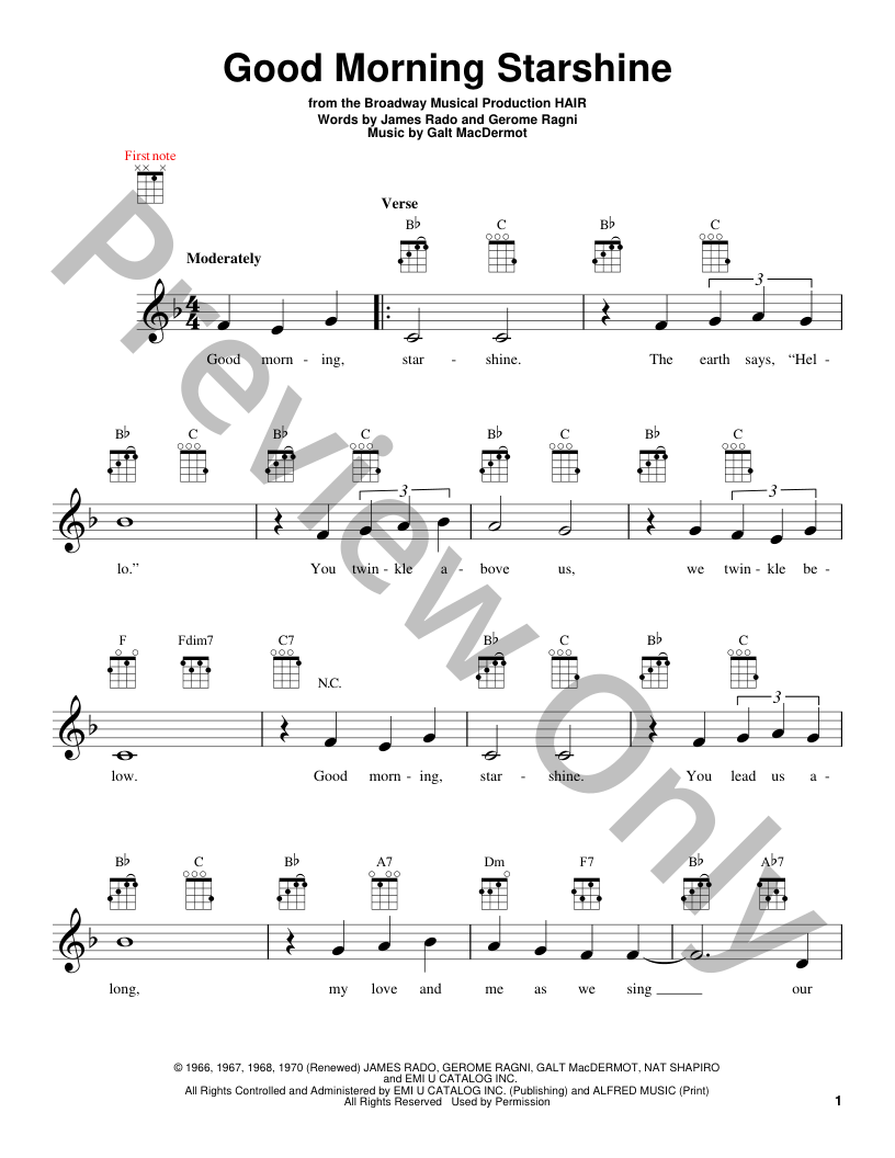 Good Morning Starshine Guitar/Fretted Sheet Music | J.W. Pepper
