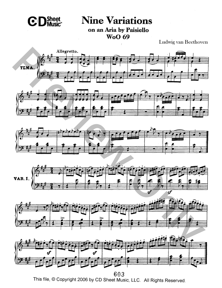 Variations (9) On An Aria By Paisiello, Woo 69 | J.W. Pepper