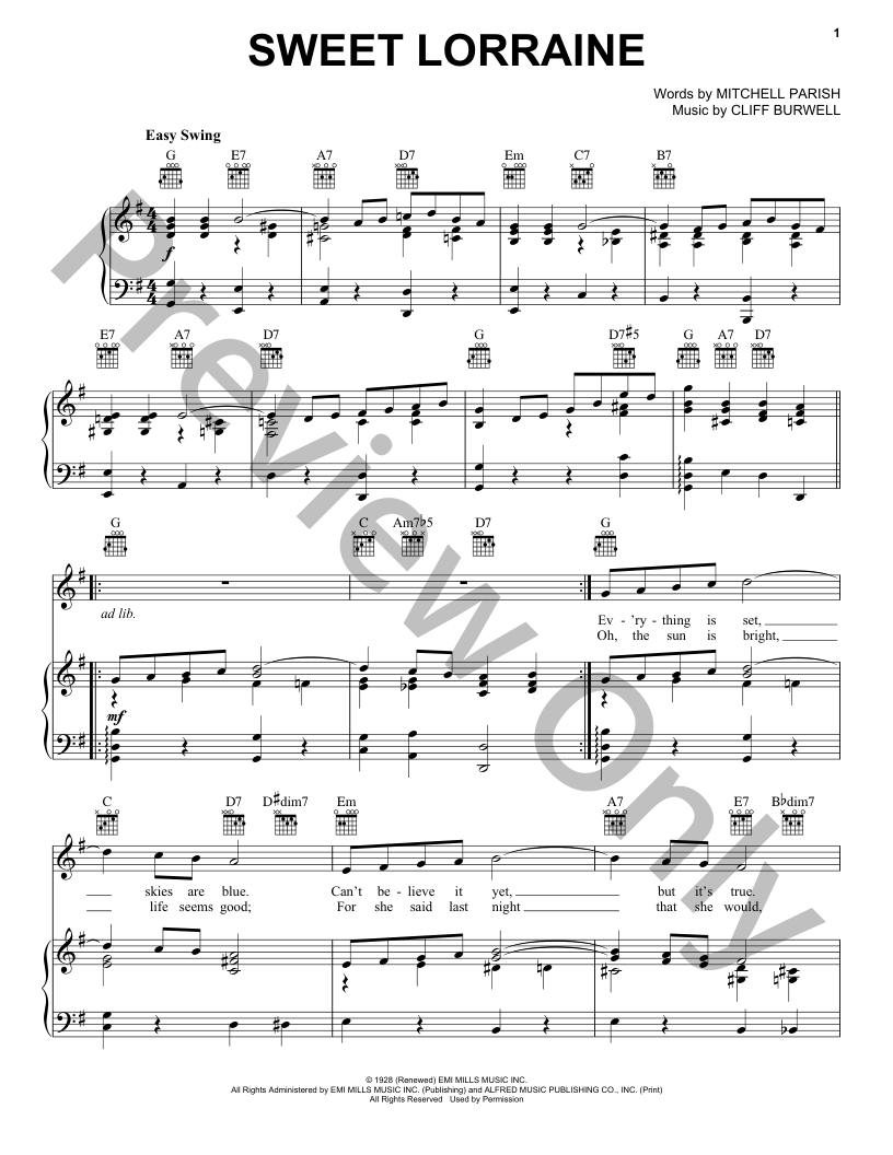 Sweet Lorraine P/V/G Sheet Music | J.W. Pepper