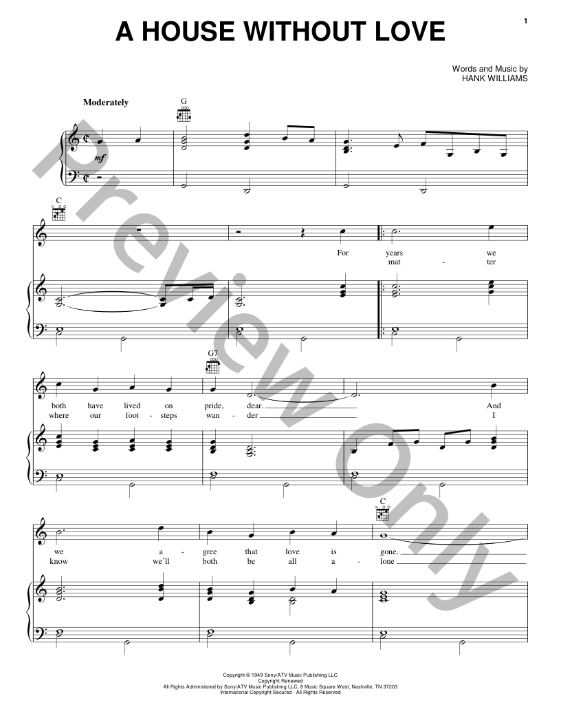 A House Without Love P/V/G Sheet Music | J.W. Pepper