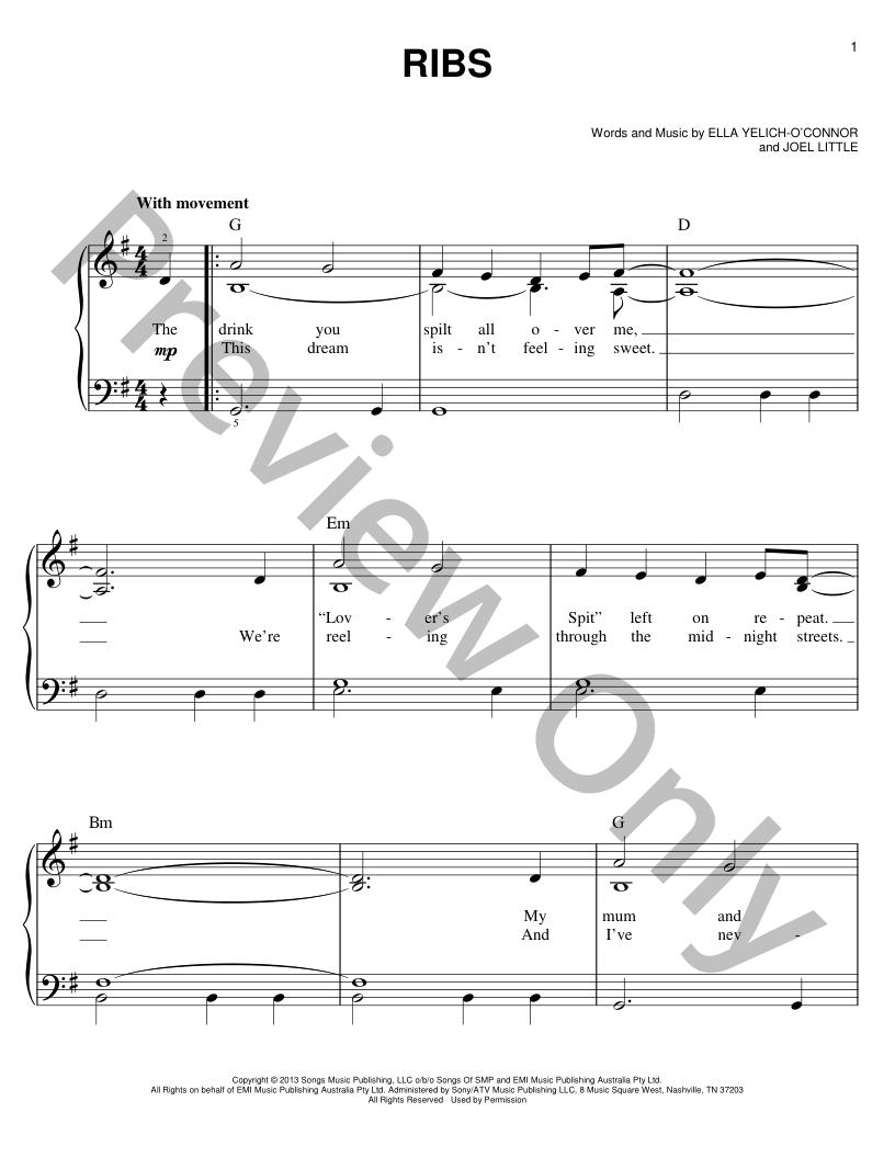 Ribs Easy Piano Sheet Music | J.W. Pepper