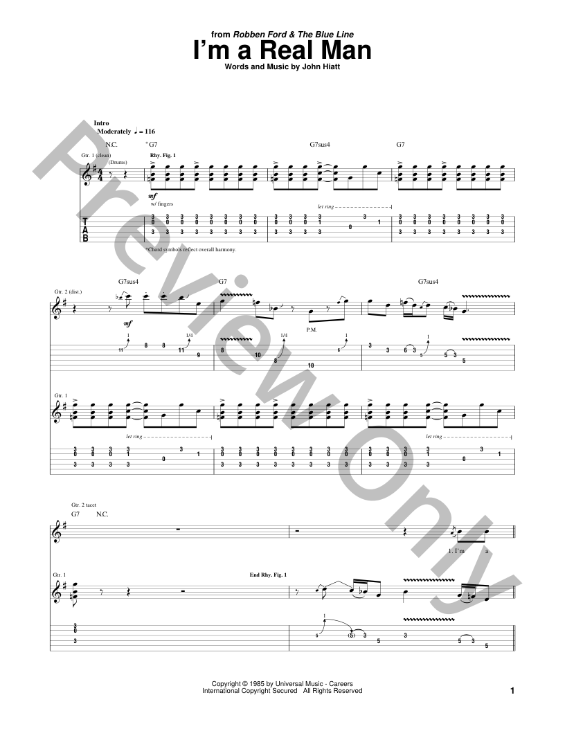 I'm A Real Man Guitar/Fretted Sheet Music | J.W. Pepper