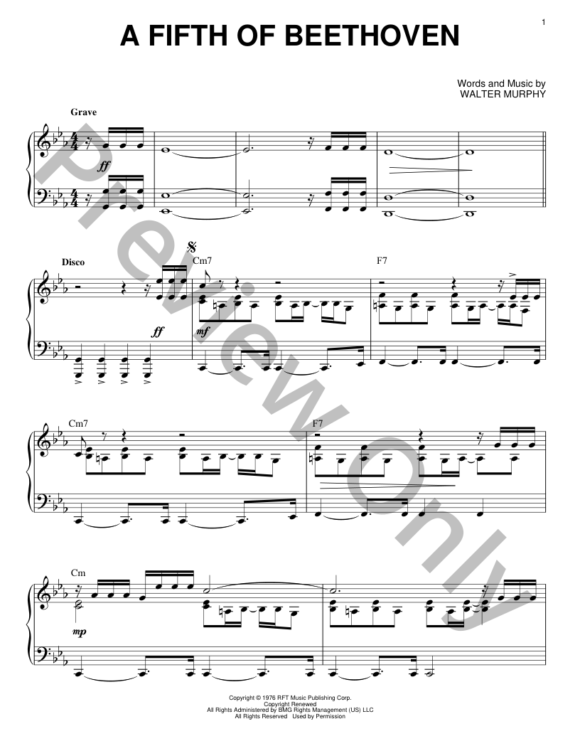 A Fifth Of Beethoven Piano Sheet Music | J.W. Pepper
