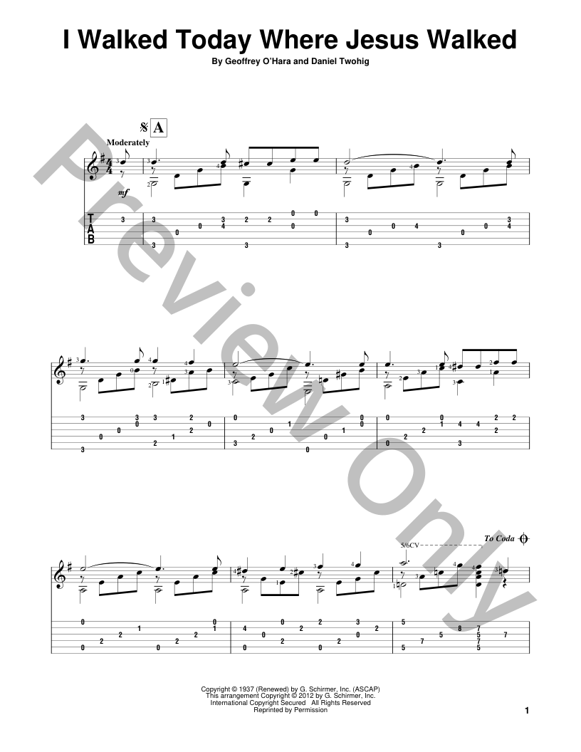 I Walked Today Where Jesus Walked Guitar/Fretted Sheet Music | J.W. Pepper