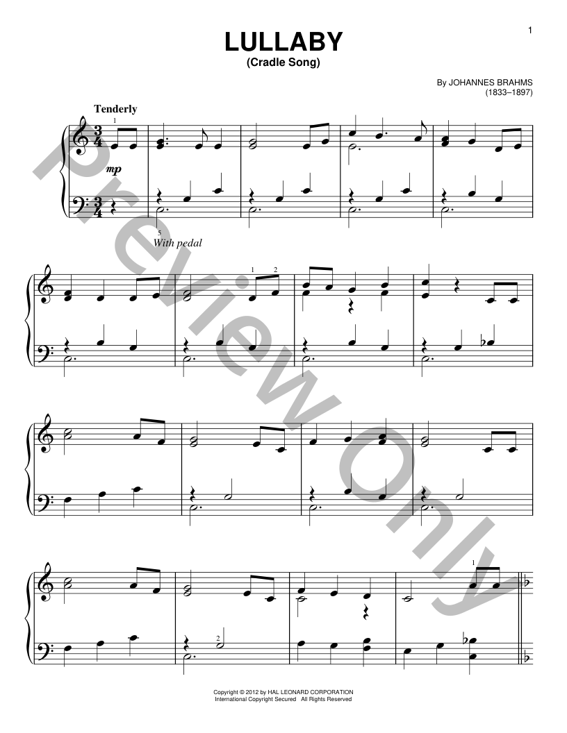 Lullaby Easy Piano Sheet Music | J.W. Pepper