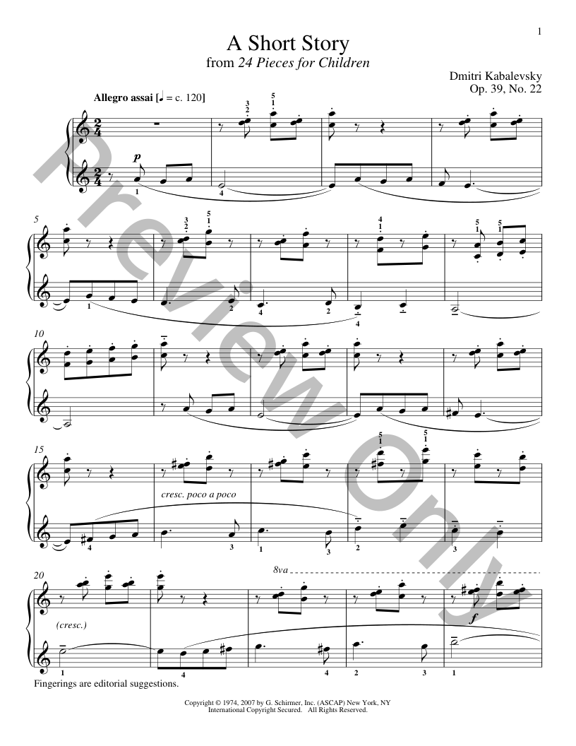 A Short Story Piano Sheet Music | J.W. Pepper