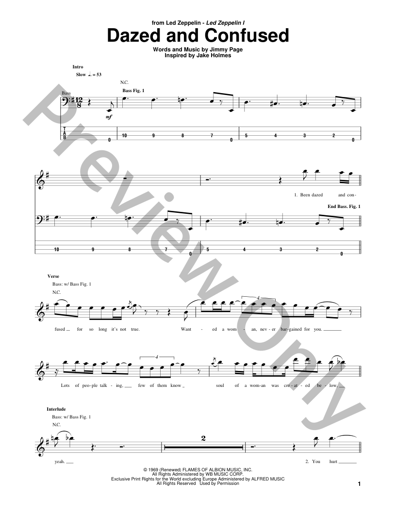 Dazed And Confused Guitar/Fretted Sheet Music | J.W. Pepper
