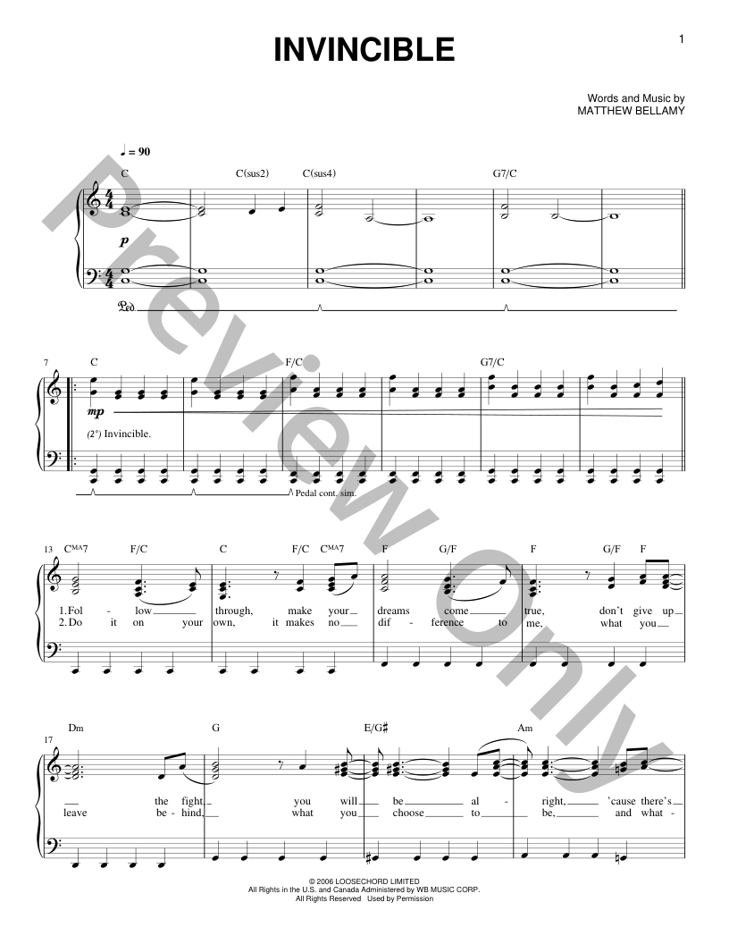 Invincible Easy Piano Sheet Music | J.W. Pepper
