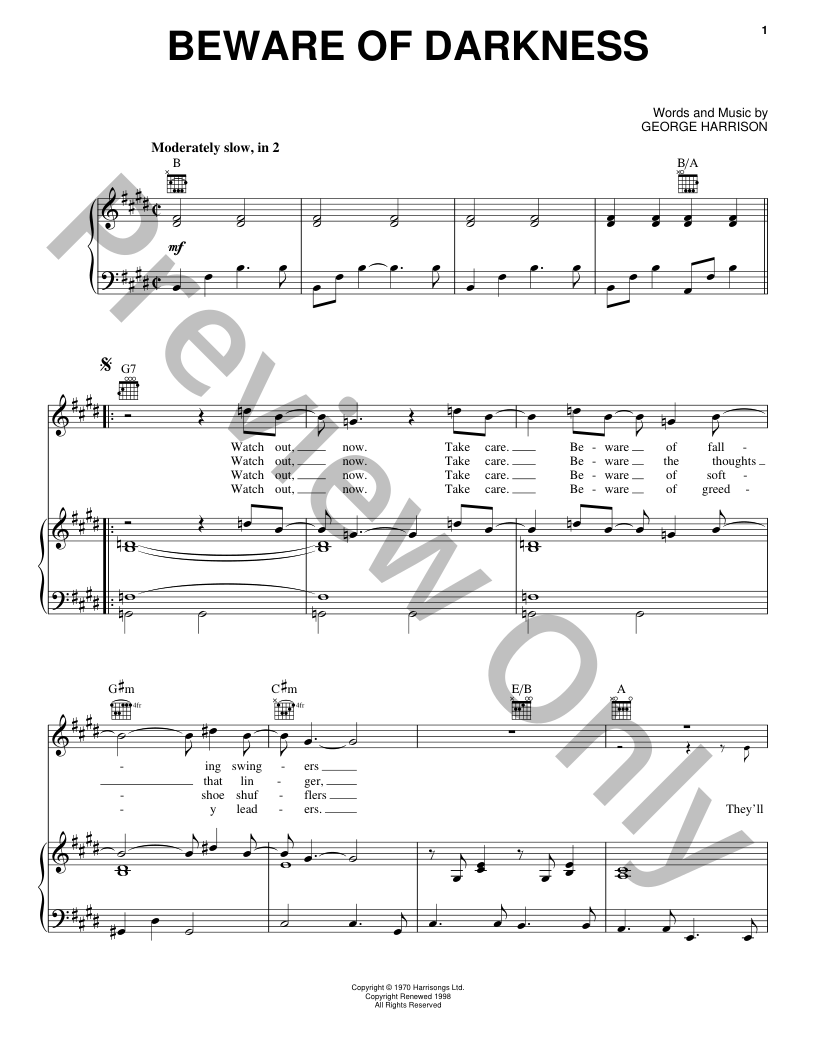 Beware Of Darkness P/V/G Sheet Music | J.W. Pepper