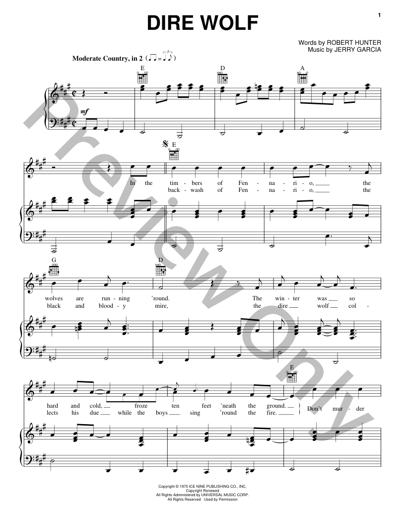 Dire Wolf P/V/G Sheet Music | J.W. Pepper
