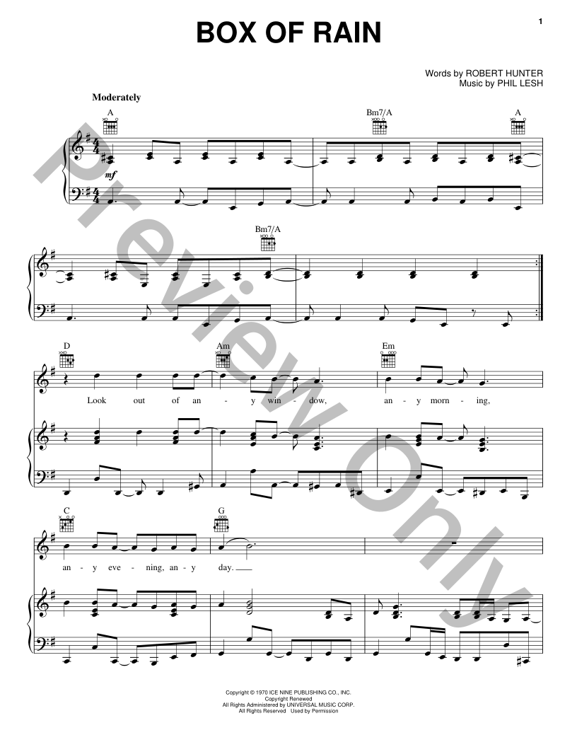 Box Of Rain P/V/G Sheet Music | J.W. Pepper