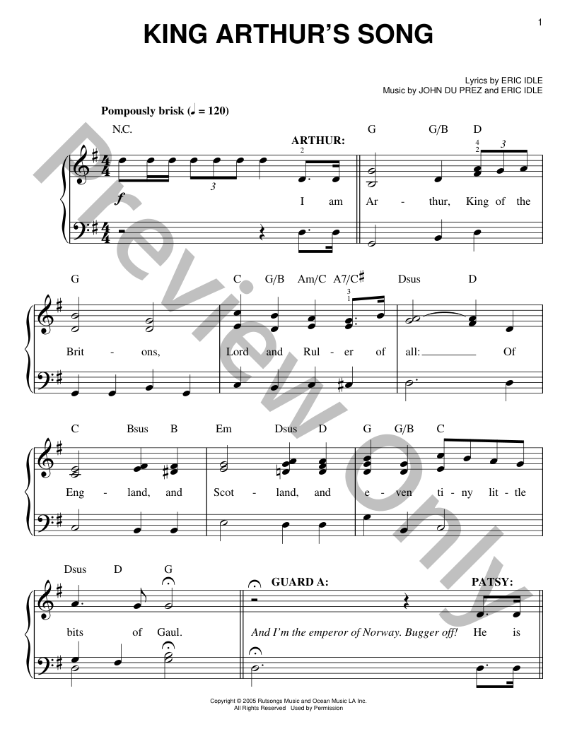 King Arthur's Song Easy Piano Sheet Music | J.W. Pepper