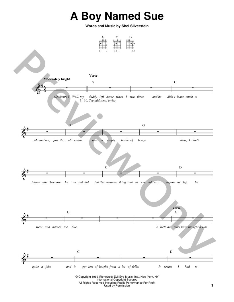 A Boy Named Sue Guitar/Fretted Sheet Music | J.W. Pepper