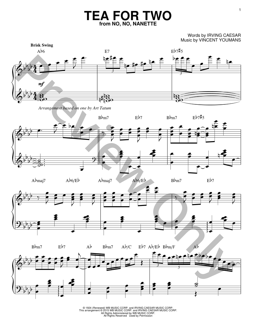 Tea For Two Piano Sheet Music | J.W. Pepper