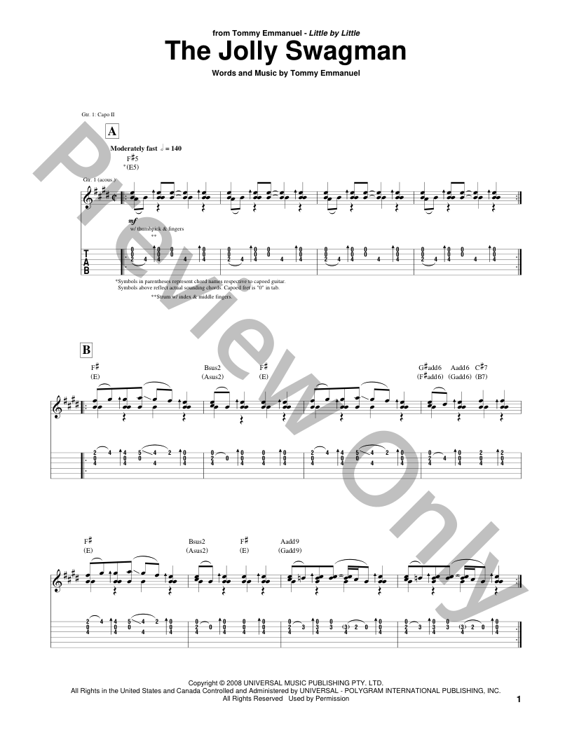 The Jolly Swagman Guitar/Fretted Sheet Music | J.W. Pepper