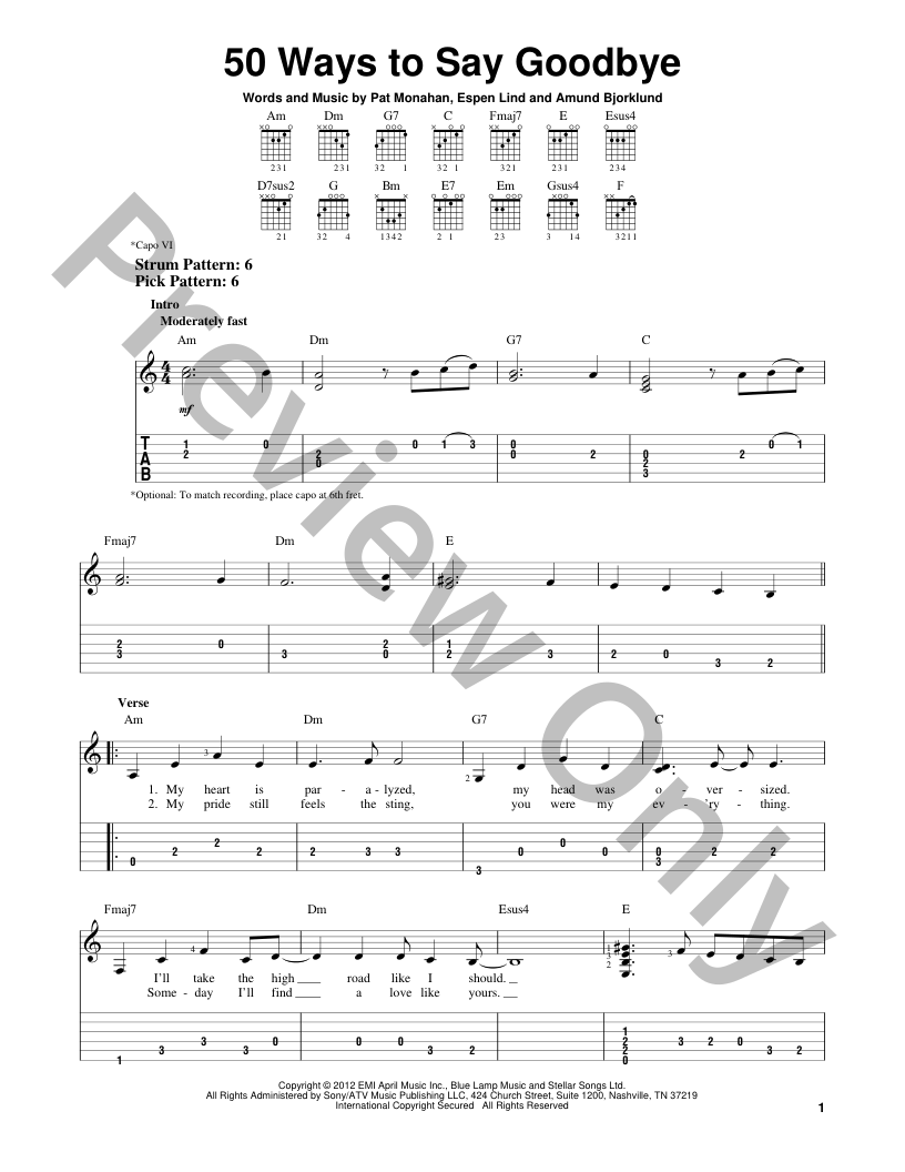 50 Ways To Say Goodbye Guitar/Fretted Sheet Music | J.W. Pepper