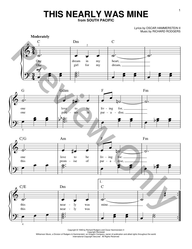 This Nearly Was Mine Easy Piano Sheet Music | J.W. Pepper