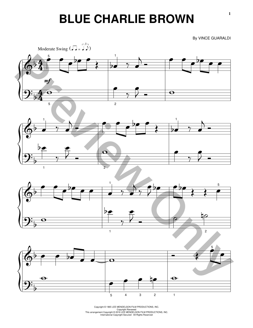 Blue Charlie Brown Big Note Piano Sheet Music | J.W. Pepper
