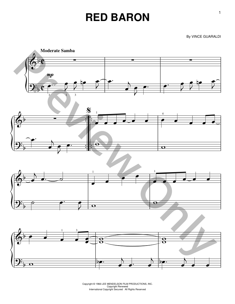 Red Baron Easy Piano Sheet Music | J.W. Pepper