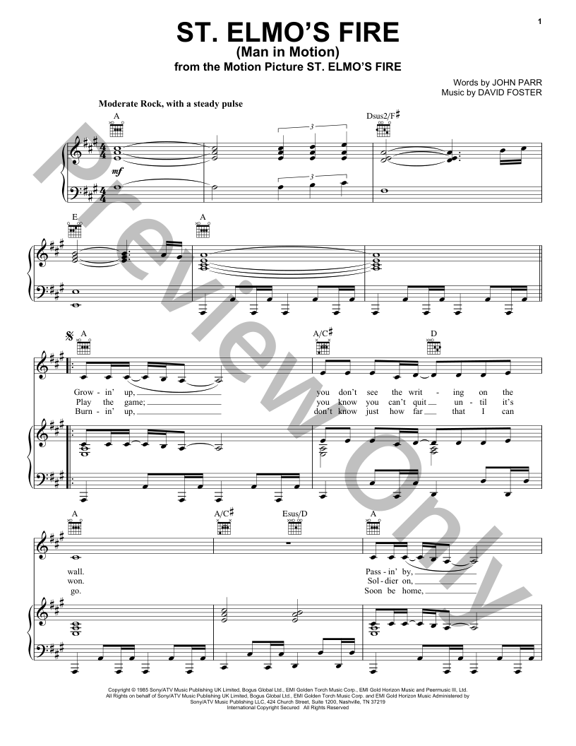 St. Elmo's Fire P/V/G Sheet Music | J.W. Pepper