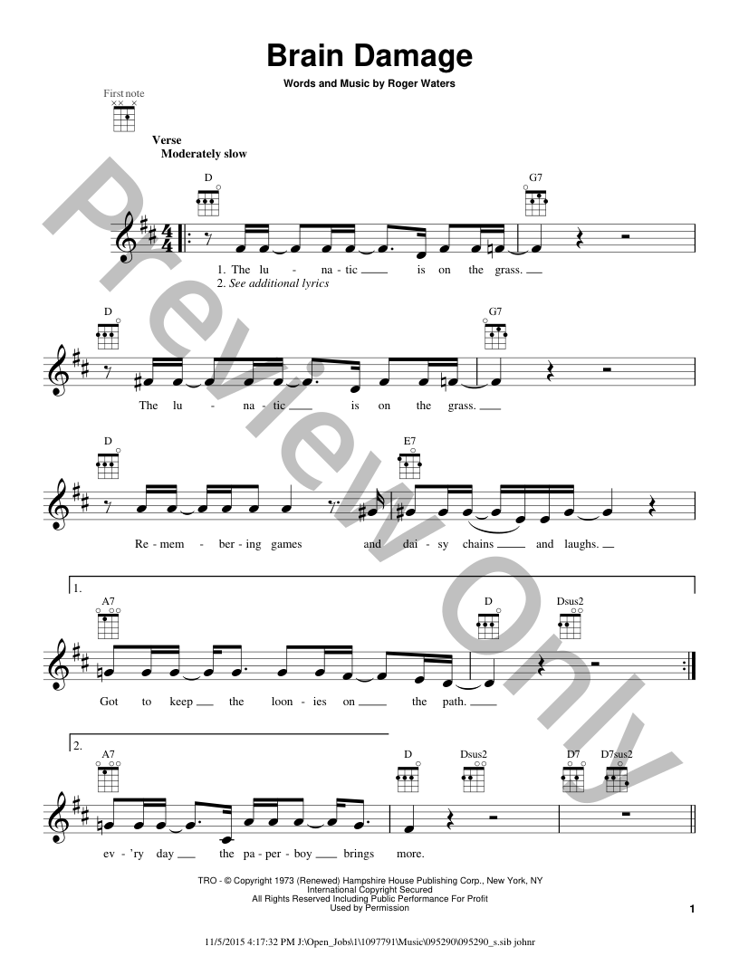 Brain Damage Guitar/Fretted Sheet Music | J.W. Pepper