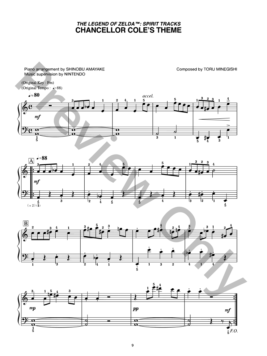 The Legend of Zelda: Spirit Tracks Chancellor Coles Theme Piano Sheet ...
