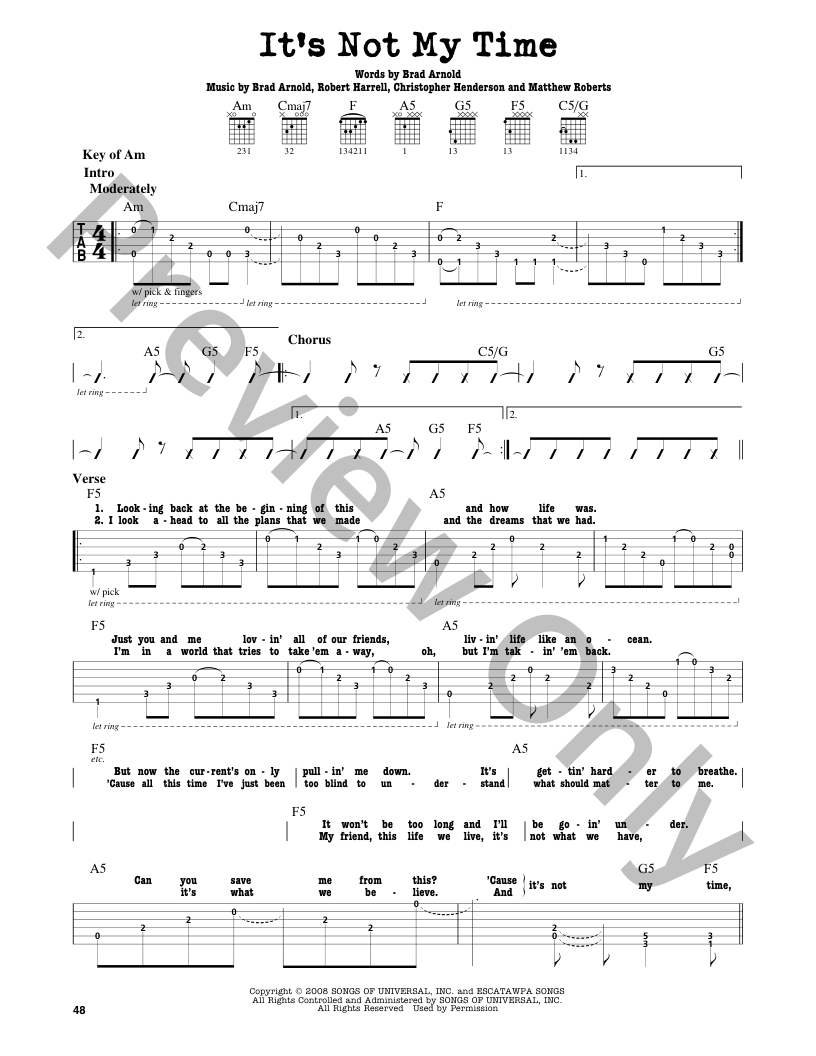 It's Not My Time Guitar/Fretted Sheet Music | J.W. Pepper
