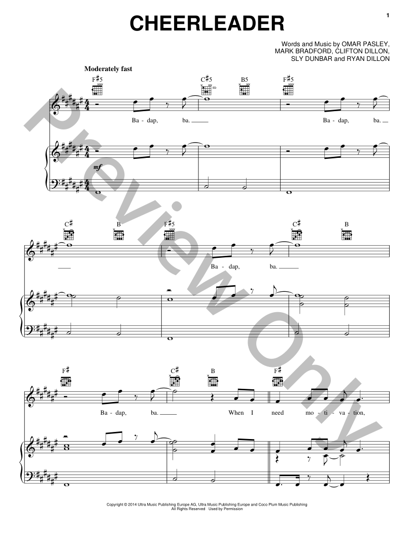 Cheerleader P/V/G Sheet Music | J.W. Pepper