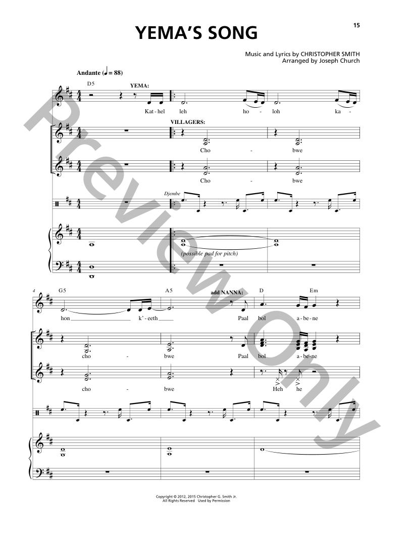Yema's Song P/V/G Sheet Music | J.W. Pepper