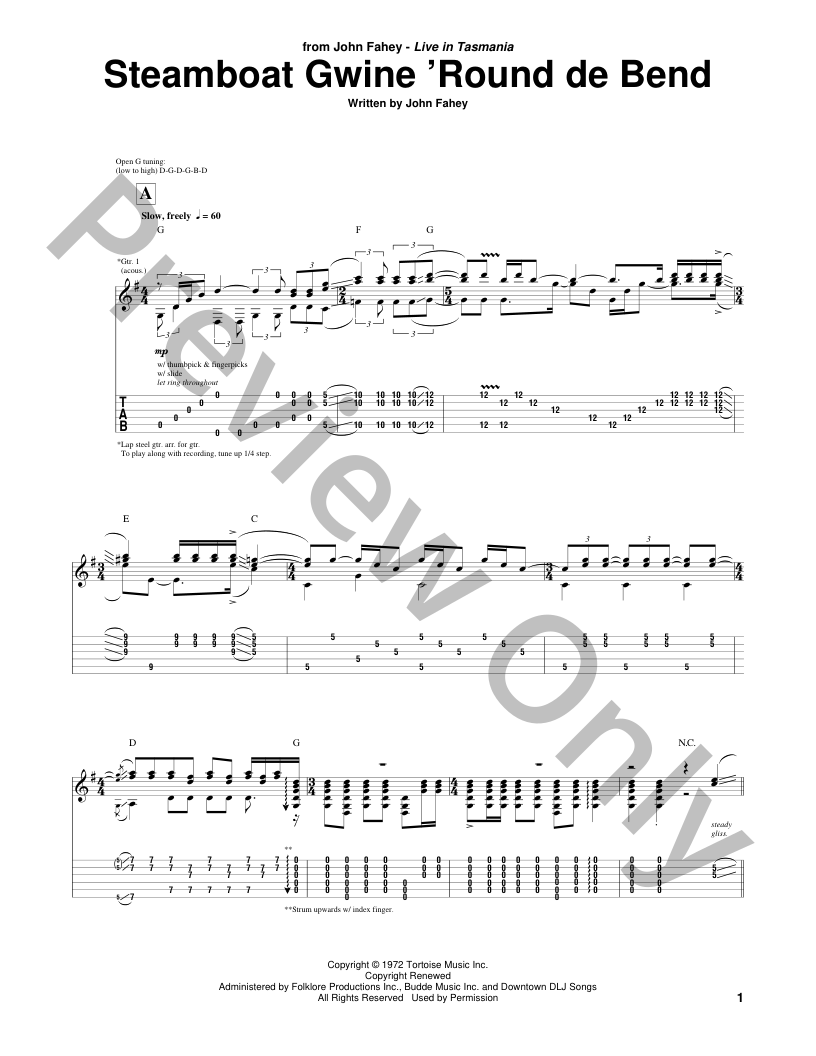 Steamboat Gwine 'Round De Bend Guitar/Fretted Sheet Music | J.W. Pepper