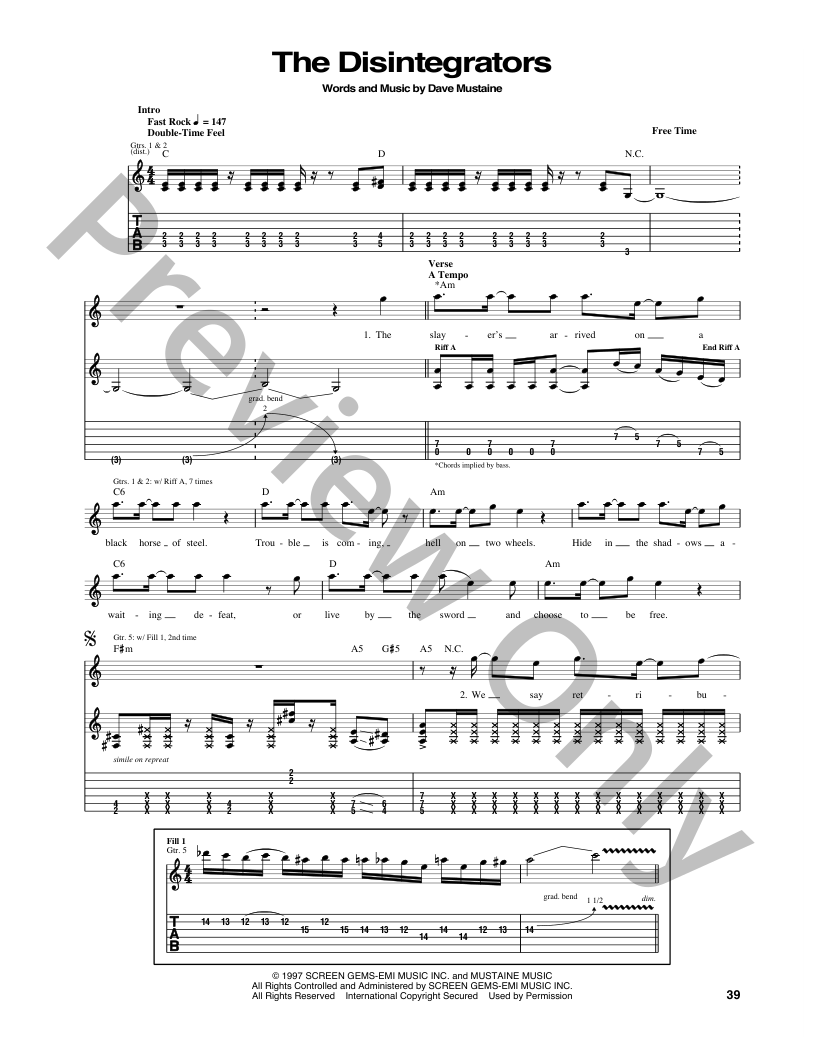 The Disintegrators Guitar/Fretted Sheet Music | J.W. Pepper