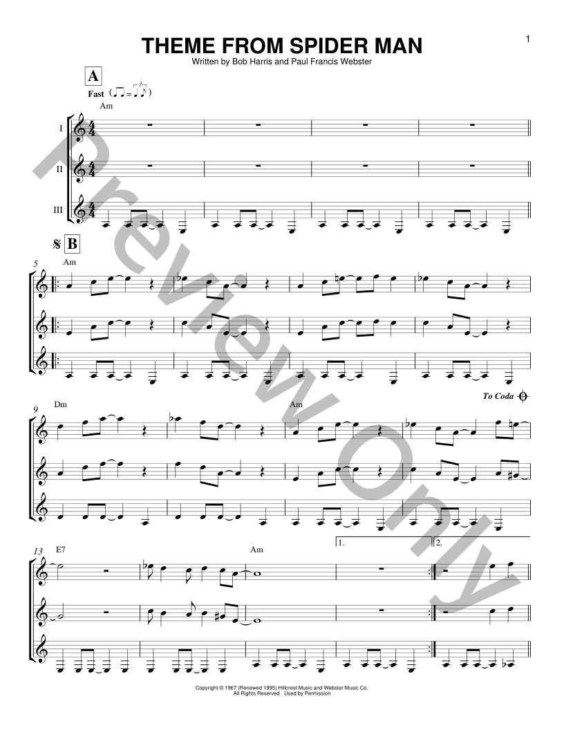 Theme From Spider Man Guitar/Fretted Sheet Music | J.W. Pepper