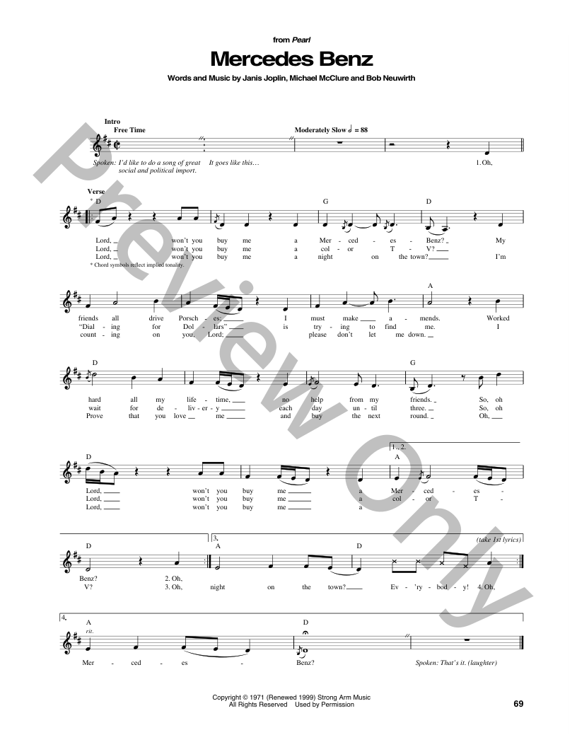 Mercedes Benz Guitar/Fretted Sheet Music | J.W. Pepper