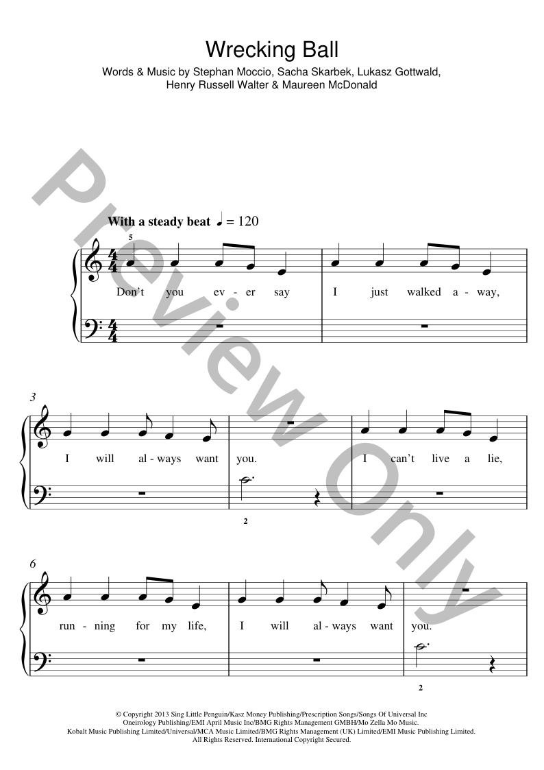 Wrecking Ball Easy Piano Sheet Music | J.W. Pepper