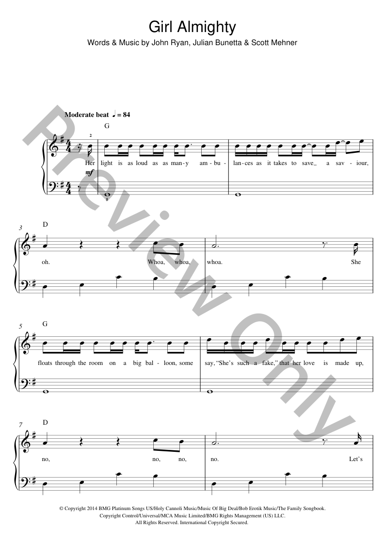 Girl Almighty P/V/G Sheet Music | J.W. Pepper