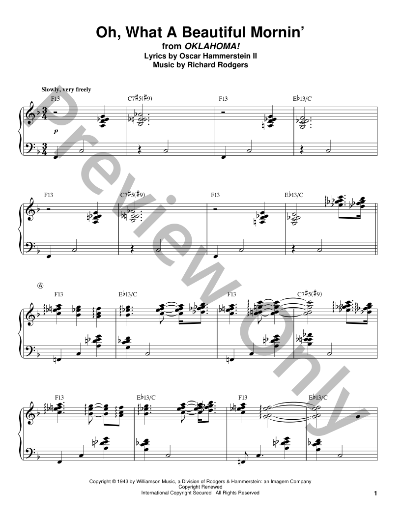 Oh, What A Beautiful Mornin Piano Sheet Music | J.W. Pepper