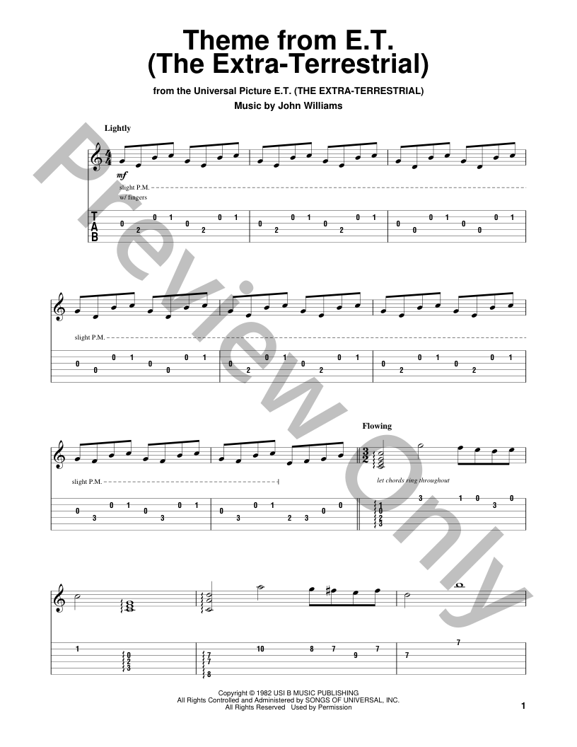 Theme From E.T. (The Extra Terrestrial) Guitar/Fretted Sheet Music | J ...