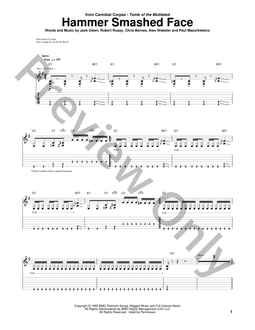 Hammer Smashed Face Guitar/Fretted Sheet Music | J.W. Pepper
