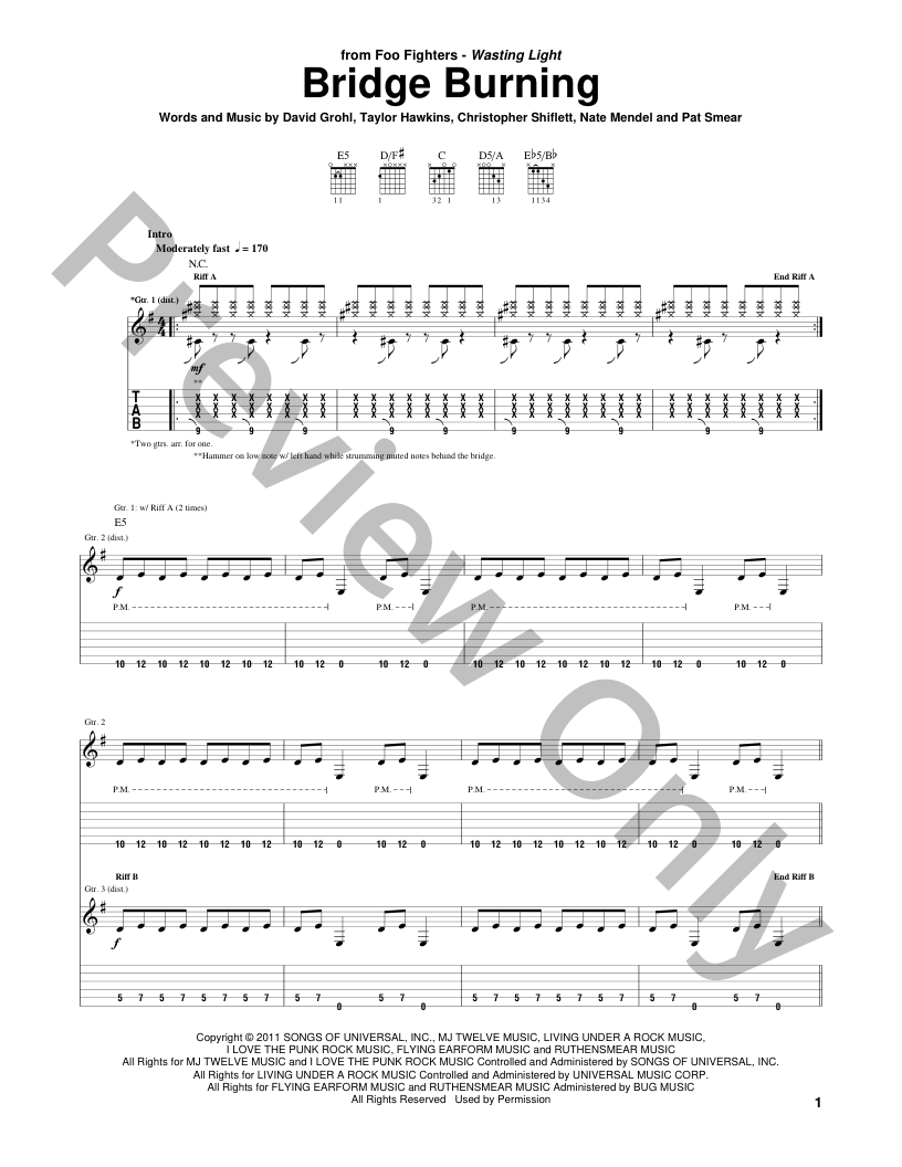 Bridge Burning Guitar/Fretted Sheet Music | J.W. Pepper
